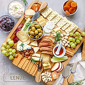 LENUE Premium Bamboo Cheese Board - Large Charcuterie Platter with Stainless Steel Knife Set - Wood Serving Tray and Accessories - Perfect for Birthday, Bridal Shower, Housewarming & Wedding Gifts