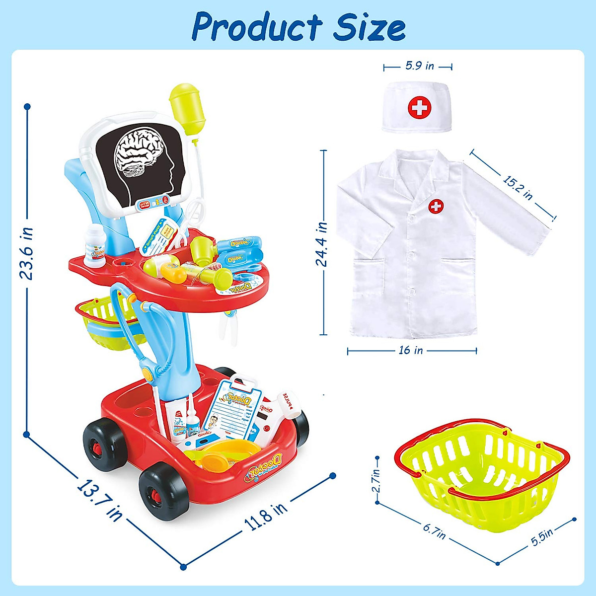 Doctor Kits for Kids 3-5 with Stethoscope Doctor Dress Up Costume Light X-Ray Trolley Toy Pretend Medical Play Doctor for Toddler Girl Boy 3 4 5 Years Old Birthday Gifts