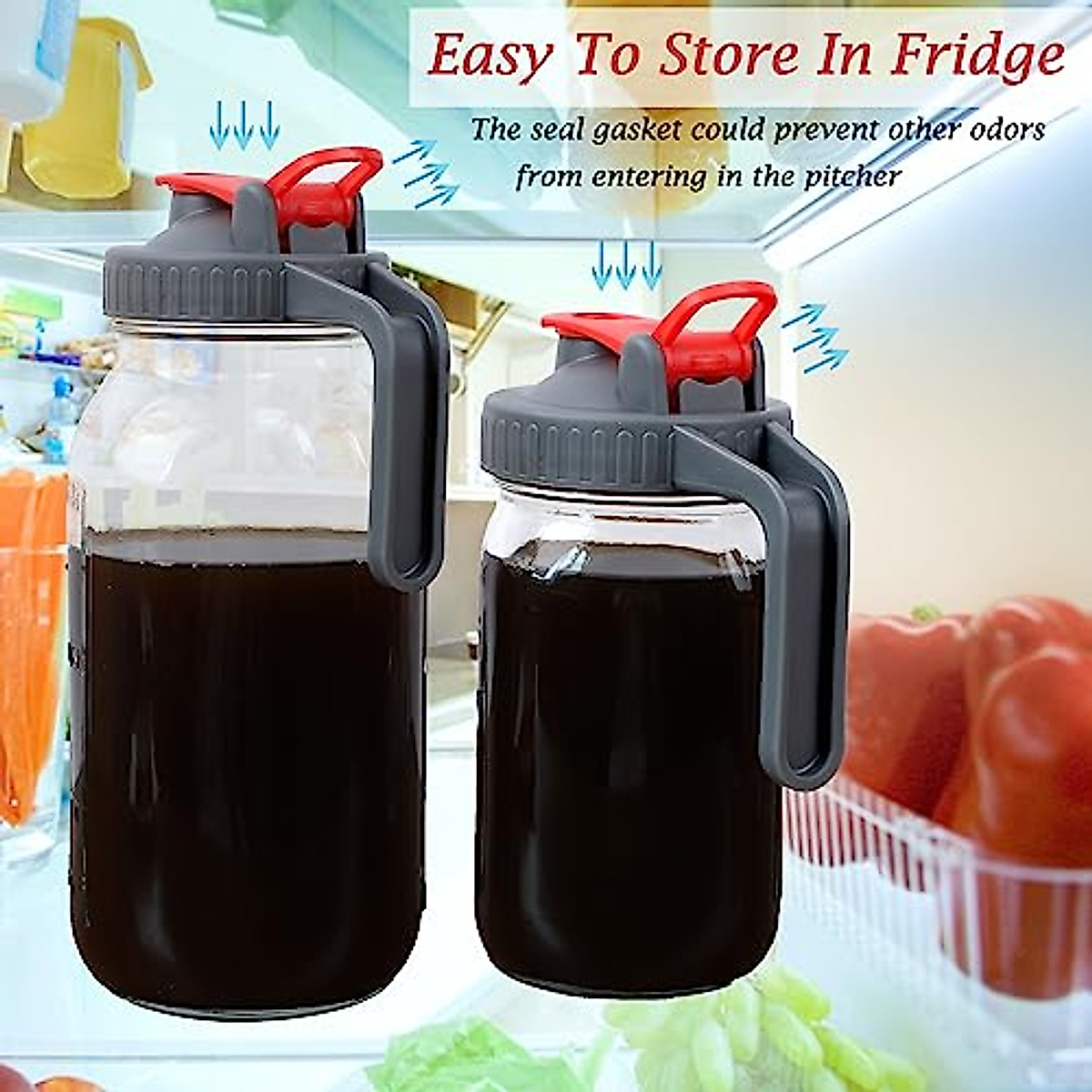GMSWEET Cold Brew Coffee Maker Mason Jar 32 OZ Wide Mouth Cold Brew Pitcher With Pour Spout Handle Lid And Brew Filter For Iced Coffee, Iced Tea, Lemonade And Beverages