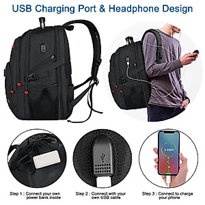 Z-MGKISS Travel Backpack, Extra Large Laptop Backpack, TSA Backpack 17.3 Inch, 50L Durable Anti Theft 17 Inch Big Business Backpack Christmas Gifts for Men, Water Resistant School Bag with USB, Black