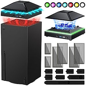 Upgrade RGB Cooling Fan for Xbox Series X with Dust Cover Filter, Colorful LED Light Cooler System Accessories with Low Noise 3 Levels Adjustable Speed Fan, Extra 2 USB Port for Xbox Series X Console