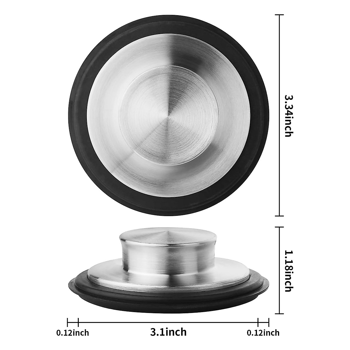 ROYALEAD 2pcs Sink Bath Plug 86mm Stainless Steel Chain Hook Simple Installation for Kitchen Bath Sink Drain Stopper Plug