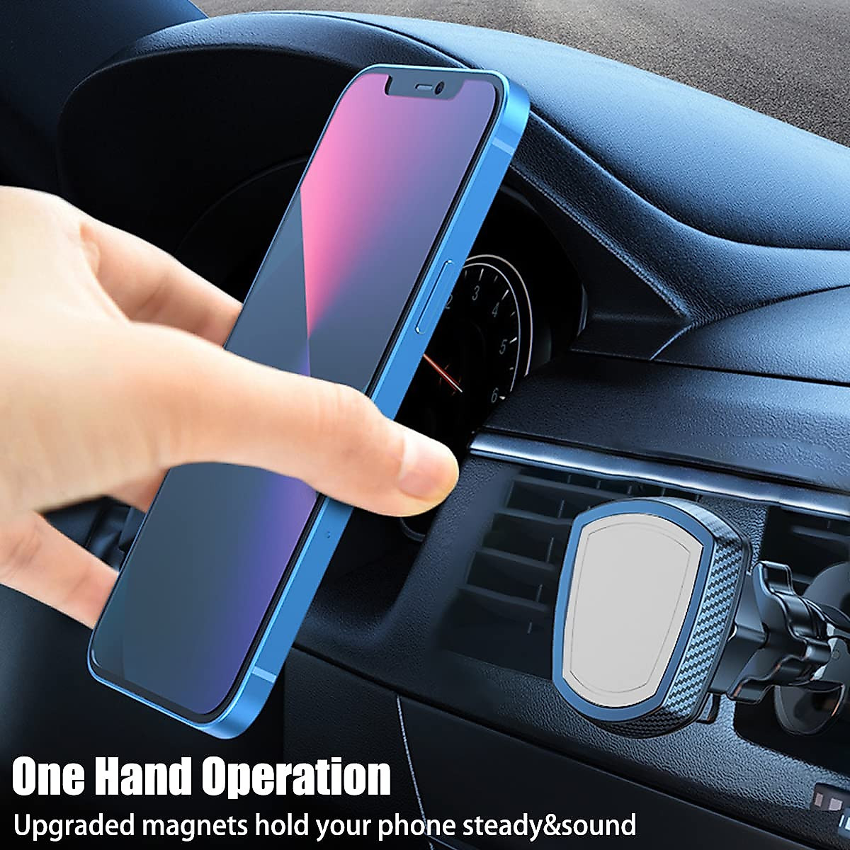 zipelo Car Phone Holder Mount, Magnetic Cell Phone Cradle for Air Vent and Dashboard, Universal Hands Free Suction Cup and Vent Clip, Auto Accessories for All iPhone, Samsung and More (Gray)