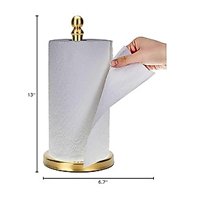 Gold Paper Towel Holder Countertop, Standing Paper Towel Roll Holder for Kitchen Bathroom, with Weighted Base for One-Handed Operation (Gold)
