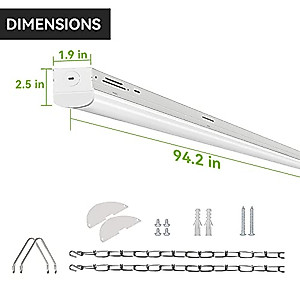 hykolity 8FT LED Shop Light, 65/75/90W LED Strip Light, [6-lamp F32T8 Fluorescent Equiv.] 3500K/4000K/5000K CCT Selectable, 130lm/W Commercial Grade LED Strip Light Fixture for Warehouse -2 Pack