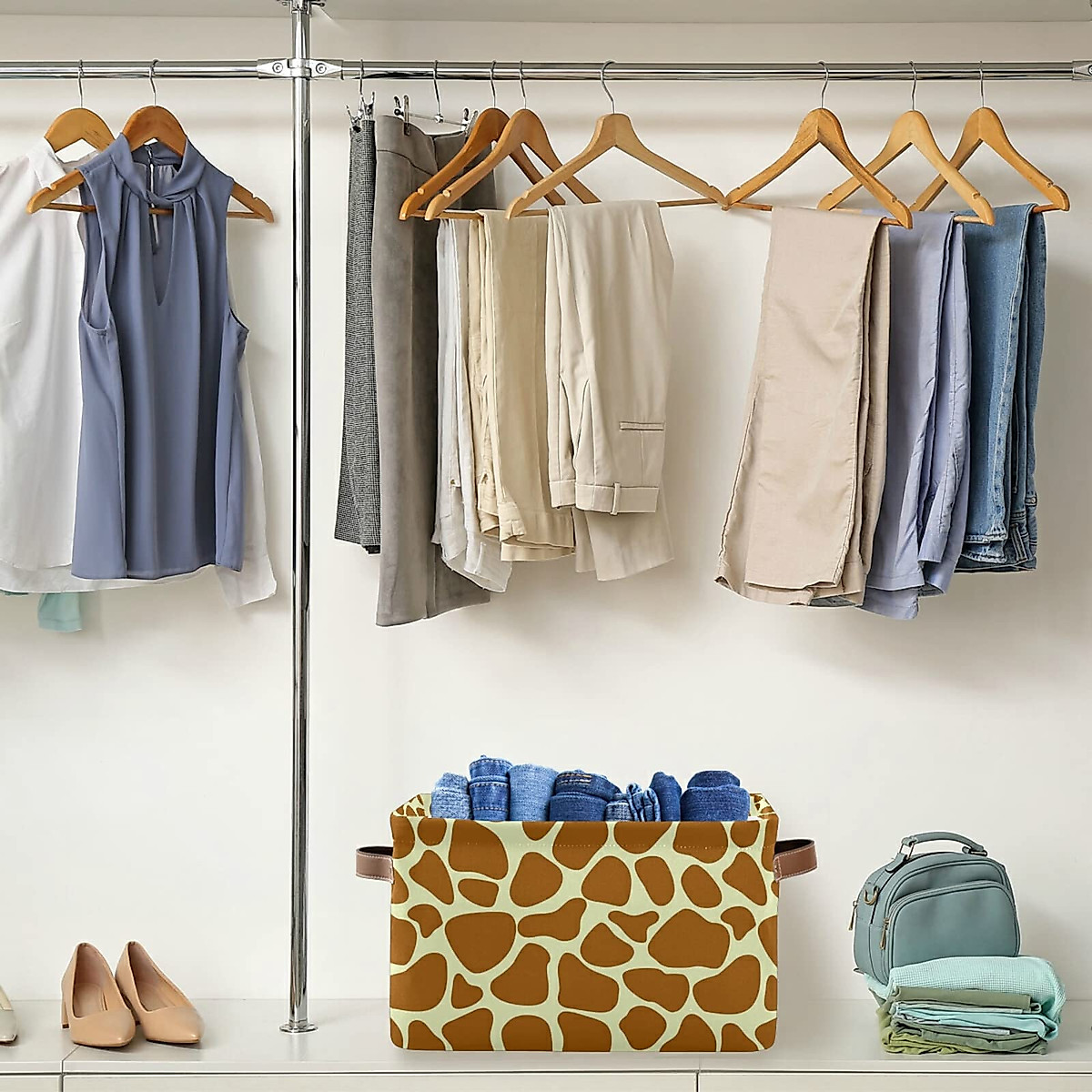 AUUXVA Giraffe Print Seamless Pattern Storage Bin Canvas Toys Storage Basket Bin Large Storage Cube Box Collapsible with Handles for Home Office Bedroom Closet Shelves,1 pc