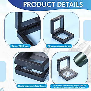 Tondiamo 60 Set 3D Floating Display Case Transparent PE Film Jewelry Storage Box Coins Frame Stand Holder for Guitar Pick Medallion Medals Gems Rocks Pins Chip (Black,4.33'' x 4.33'')