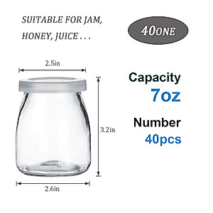 40 Pack 6.7 oz Clear Glass Jars With PE Lids,Glass Yogurt Container,Glass Pudding Jars Yogurt Jars for Milk,Jams,Jelly,Mousse,Honey and More