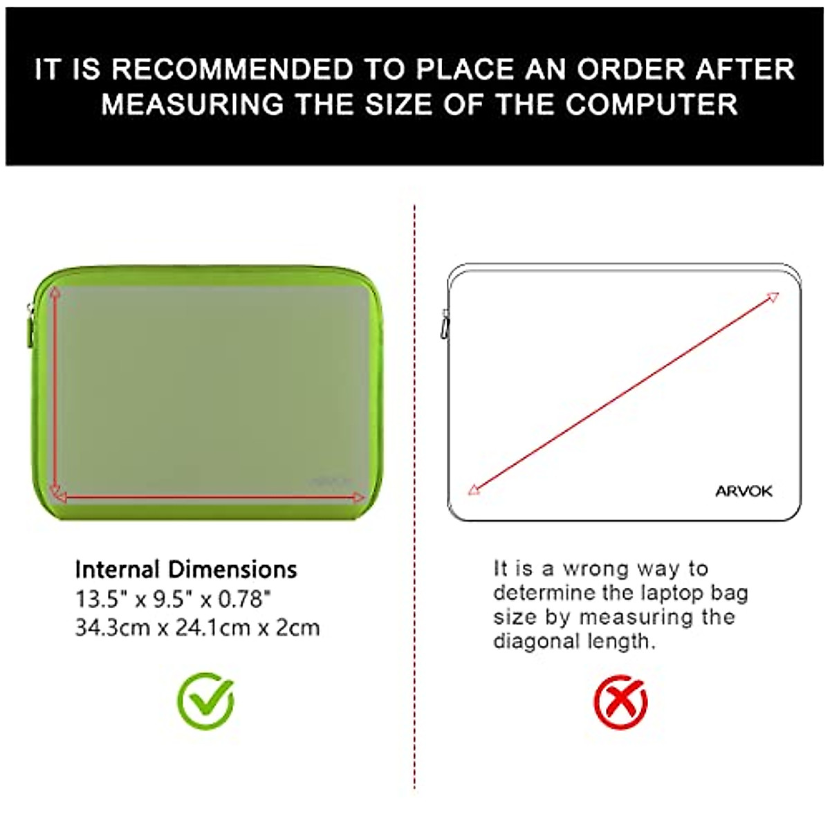 Arvok 13 13.3 14 Inch Laptop Sleeve Case for MacBook Pro/MacBook Air 13-14 inch, Water-Resistant Notebook Chromebook Computer Pouch, Carrying Bag Cover for HP/Dell/Lenovo/Asus/Acer, Bamboo Green