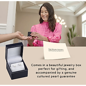 THE PEARL SOURCE AAAA Quality 14K Gold Plated 9mm Sterling Silver White Freshwater Real Pearl Earrings for Women | Hypoallergenic Earrings with Genuine Cultured Pearls