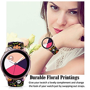 FTFCASE 20mm Floral Silicone Sport Bands Compatible for Samsung Galaxy Wacth 7/6/5/4/3/5 Pro/6&4 Classic/Wacth Active 2&1, Happy Halloween Strap for Galaxy Watch 40/41/42/43/44/45/46/47mm Women Men