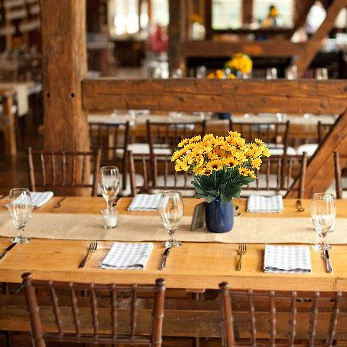 4 PCS Artificial Sunflower Small Silk Flowers with 22 Fake Sunflowers Heads Small Daisy Mums with Stems Realistic Flowers for Outdoors Yellow Flowers Artificial for Decoration Centerpieces Wedding