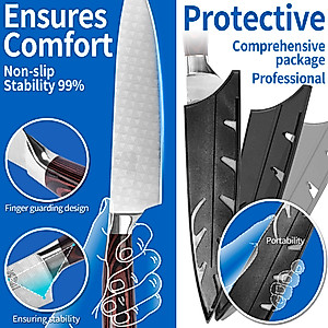 XYJ Kitchen Knife Block Sets 7pcs Stainless Steel Chef Knife Canvas Knife Bag Drawer Knife Holders Cooking Knife For Meat Fish Vegetable Cutting (Coffee)