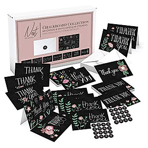 Chalkboard Floral Thank You Cards with Envelopes for Thank You Notes! Bulk Set of 48 Blank Gift Cards with Envelopes for Baby Shower Note Cards, Watercolor Wedding Thank You Cards and Bridal Shower Thankyou Card