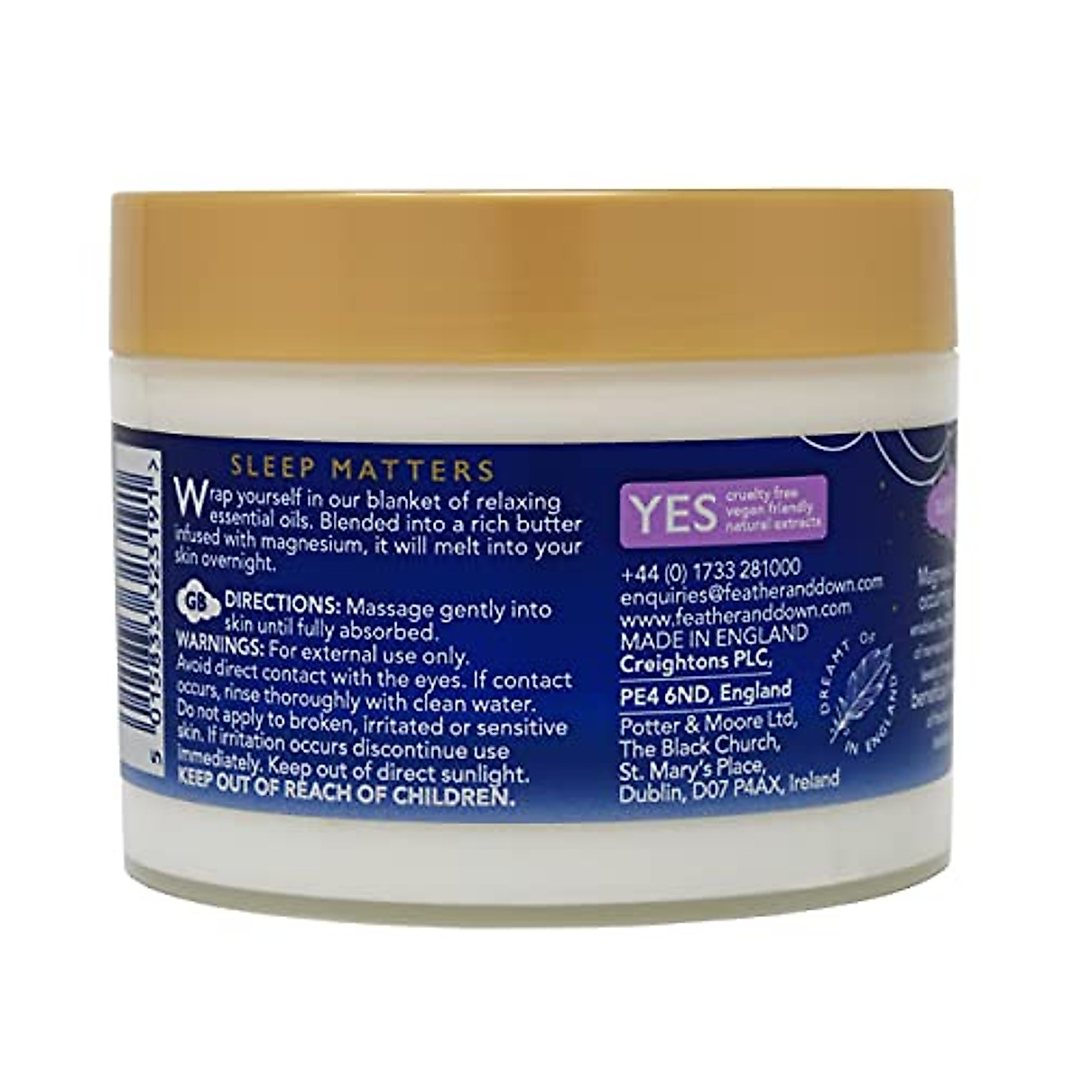 Feather & Down 300ml Magnesium Soothing Sleep Butter, Enriched with Magnesium, Calming Lavender & Chamomile Essential Oils to aid Sleep, Vegan & Cruelty Free