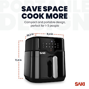 SAKI Smart WiFi Air Fryer 5 Quart, Air Fryer, Preheat, 7 Cooking Functions, 100 Recipes & Accessories Included, HF-8350DT, Black
