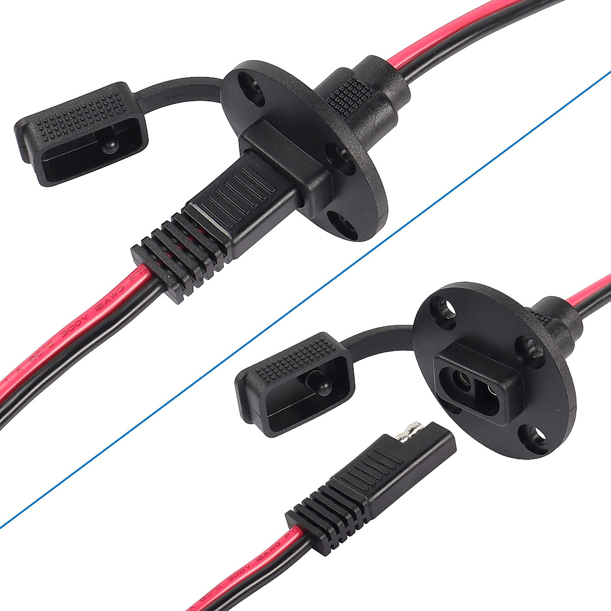 CERRXIAN 30cm 12AWG SAE to SAE Socket Sidewall Port Panel Mount Solar Cable, SAE Quick Connect Harness Cable(2-Pack)