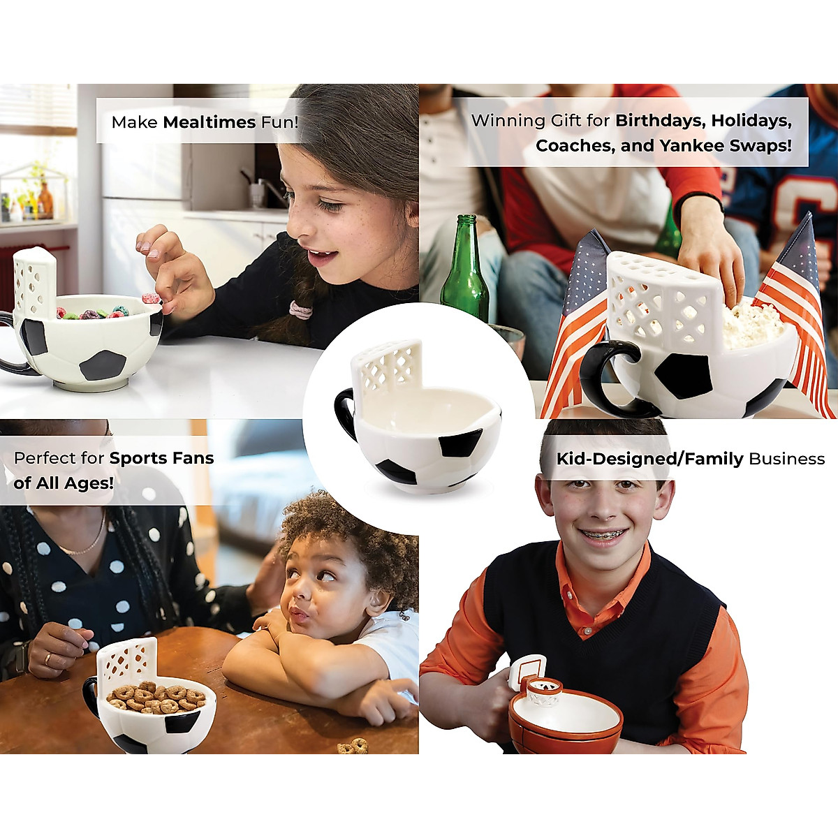 MAX'IS Creations The Soccer Mug with a Goal, Novelty Funny Coffee Mug for Kids, Soccer Ball Soup Rice Cereal Bowl, Soccer Player Coach Cup Boys Girls 8-12 12-14 5-8, 14oz