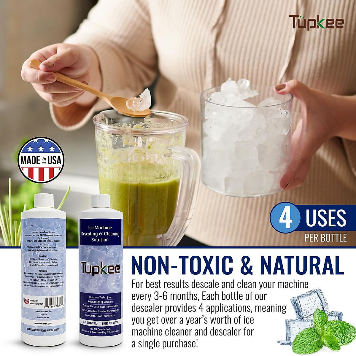 Tupkee Ice Machine Cleaner and Descaler - 16 fl oz, Nickel Safe Ice Maker Cleaner - Compatible with All Major Brands (Scotsman, KitchenAid, Affresh) - Made in USA
