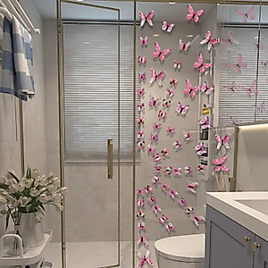 Ewong 3D Butterfly Wall Stickers Arts Decor Crafts for Kids Girls, Home Decorations for Living Room Baby Bedroom Bathroom Nursery Classroom Office Decals 60PCS (60 Pink)