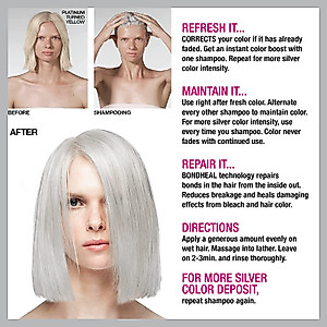 Icy Silver Platinum Hair Color Depositing Shampoo Semi Permanent Hair Color with BondHeal Bond Rebuilder - Toner to Remove Yellow on Blondes and Grays, Silver Hair Dye- 6.4 oz