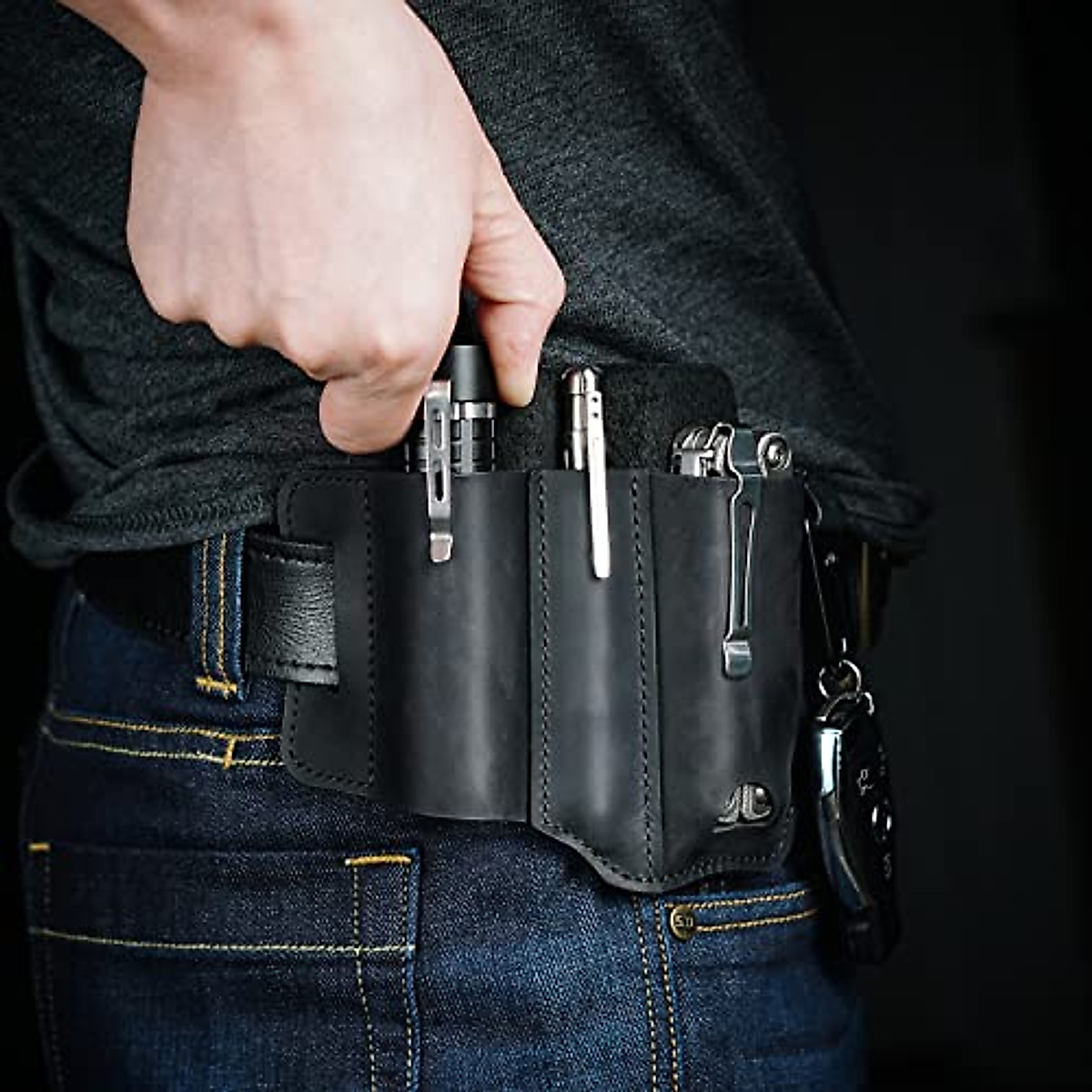 VIPERADE PJ29 Multitool Sheath for Belt, Leather EDC Pocket Organizer for Men, EDC Leather Sheath, Flashlight and Multitool Sheath, EDC Belt Organizer