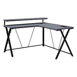 OSP Home Furnishings Checkpoint Battlestation L Shaped Gaming Desk with RGB LED Lights, Black