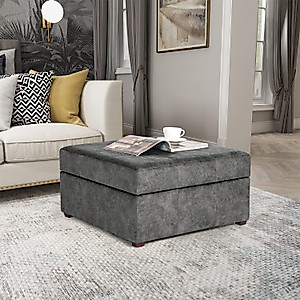 Homebeez Fabric Button Tufted Storage Ottoman Bench, Square Coffee Table Footstool Footrest with Wood Legs for Living Room (Gray)