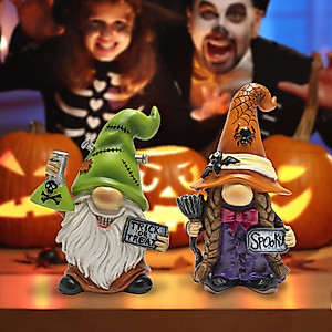 Geemuslly Halloween Gnomes Decorations Figurines Indoor Tiered Tray Table Top Centerpiece Mantle Office Desk Shelf Resin Witch Elf Decor Small Statues Home Ornaments Gift