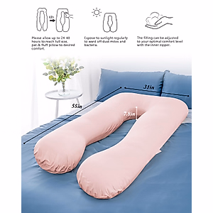 AngQi Pregnancy Pillows, U Shaped Pregnancy Body Pillow for Sleeping, 55 inch Maternity Pillow for Pregnant Women with Cooling Jersey Cover, Pink