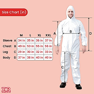 Ever Ready First Aid Disposable Microporous Coated Coverall Suit with Elastic Wrists, Elastic Ankles, Elastic Waist And Hood Unisex Garment Excellent Air Permeability And Water Repellency - Medium