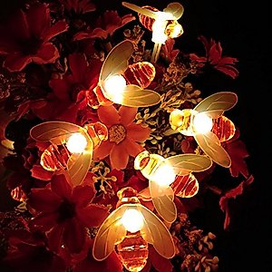 Dreamworth Plug in Bee String Lights, 33Ft 100 Led Bee Shape Fairy String Lights 8 Modes String Lights for Garden, Patio, Lawn Decoration (Warm White)