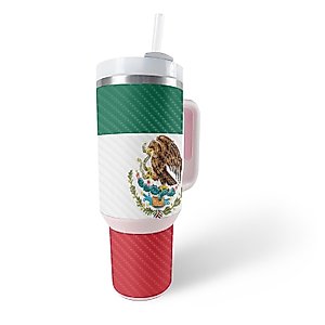 MightySkins Carbon Fiber Skin Compatible with Stanley The Quencher H2.0 FlowState 40 Oz Tumbler - Mexican Flag | Protective, Durable Textured Carbon Fiber Finish | Easy to Apply