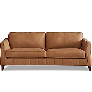 Hydeline Aria Top Grain Leather Sofa Couch, 84", Saddle, Feather Down, Memory Foam and Springs Seating