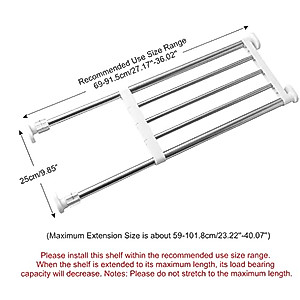 DAHOOMII Adjustable Closet Shelf Divider Tension Rod Expandable Clothes Storage Hanger Coat Rack DIY Stainless Steel 69-91.5cm/27.17inch-36.02inch 0778 -10 0