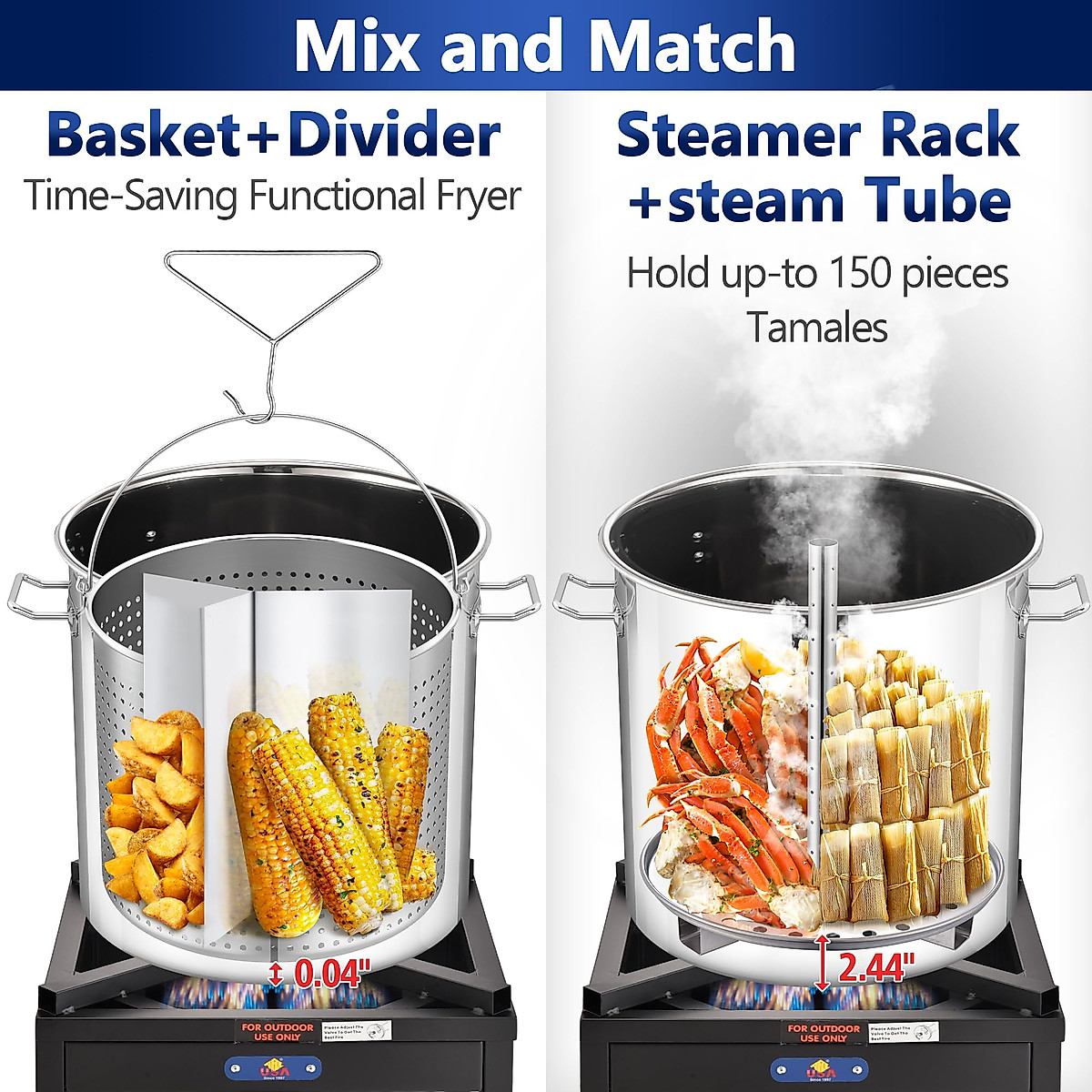 ARC 64-QT Large Stainless Steel Stockpot for Seafood Boiler Crawfish Pot with Basket and Steamer Rack, Outdoor Cooking Pot for Crab Lobster Shrimp Trukey Fryer Boiling, and Tamales Steamer,16 Gal