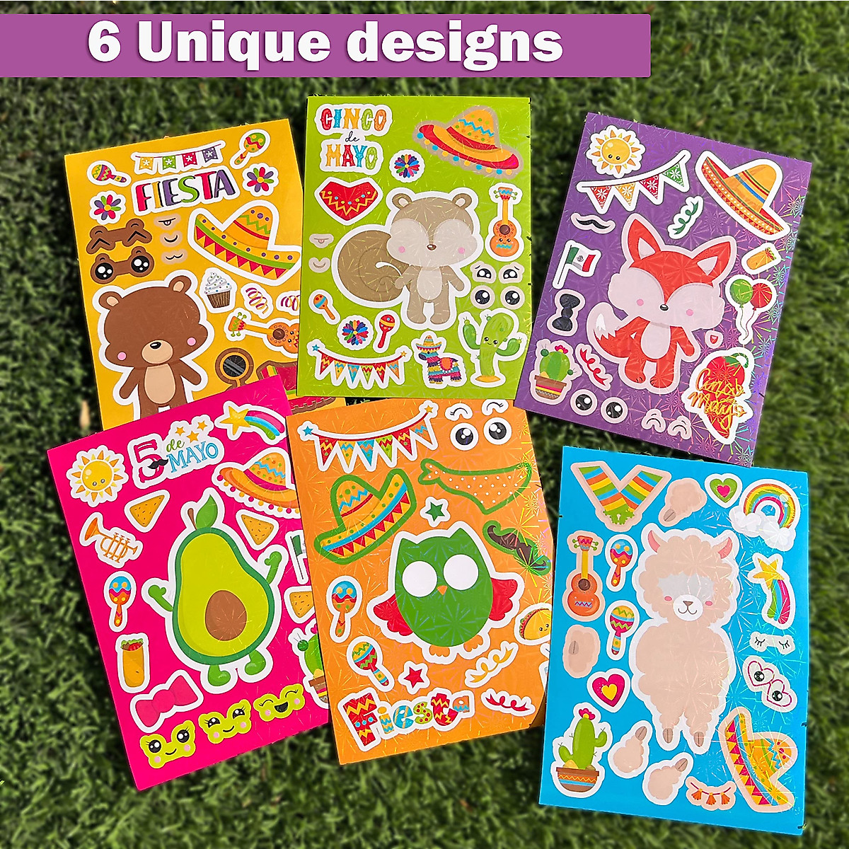 Mexican Cinco de Mayo Animal Stickers 36pcs Holographic Party Favor Supplies