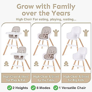 Convertible High Chair, 3 in 1 High Chairs for Babies and Toddlers, Baby High Chair with Adjustable Legs and Double Dishwasher Safe Tray, Made of Sleek Hardwood and Premium Leatherette