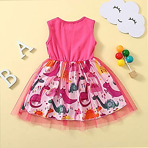 Girls Dress Skirt Toddler Kids Baby Girls Sleeveless Patchwork Dinosaur Party Tulle Princess Dress,for Kids Festival Birthday Gifts(Pink,3-4 Years)