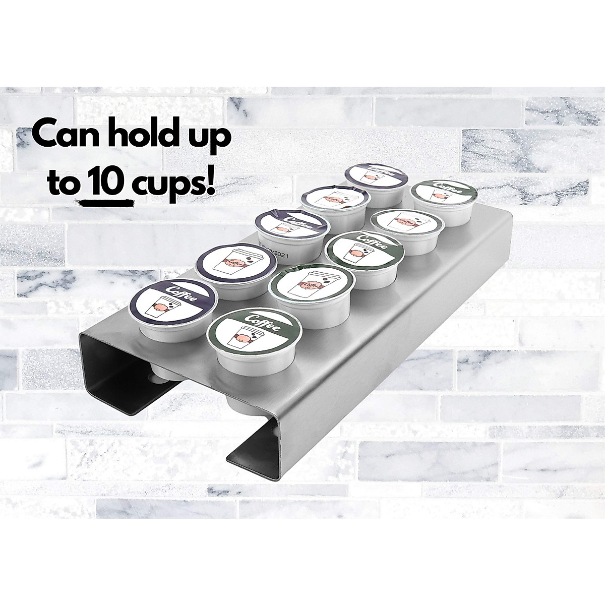 Polar Whale 2 Brushed Stainless Steel Coffee Pod Organizer Storage Tray Counter Stand or Wall Mount Compatible with Keurig K-Cup KCup for Kitchen Home Office Waterproof 12 x 5.25 Inches Each Holds 10