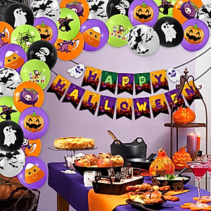 60Pcs Halloween Balloons, 12" Orange Black Purple Green Halloween Party Ballons, Pumpkin Bat Ghost Halloween Theme Latex Ballons for Halloween Birthday Party Decorations Halloween Decorations (A)