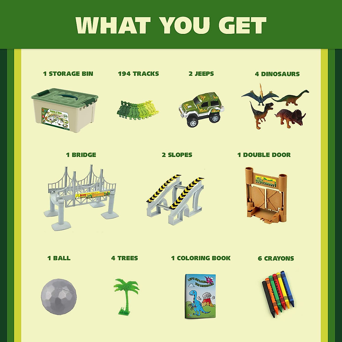 ToyVelt Dinosaur Toys Race Track Toy Set - Create A Dinosaur World Race 2021 Edition Dinosaur Playset Includes 3 Cars & Mega Ball and Container Gift for Boys & Girls Ages 3,4,5,6, Years Old and Up