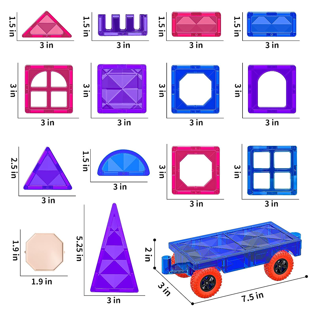 TEMI Magnet Tiles, Magnet Building Toy, Magnets Building Set, Learning and Education Toys Christmas Toy Gift for Ages 3 4 5 6 7 8+ Year Old Toddler Kids Boys and Girls (Magnet Tiles-80pcs)
