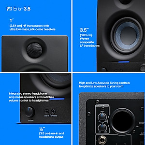 PreSonus Eris 3.5 Studio Monitors, Pair — Powered, Active Monitor Speakers for Near Field Music Production, Desktop Computer, Hi-Fi Audio