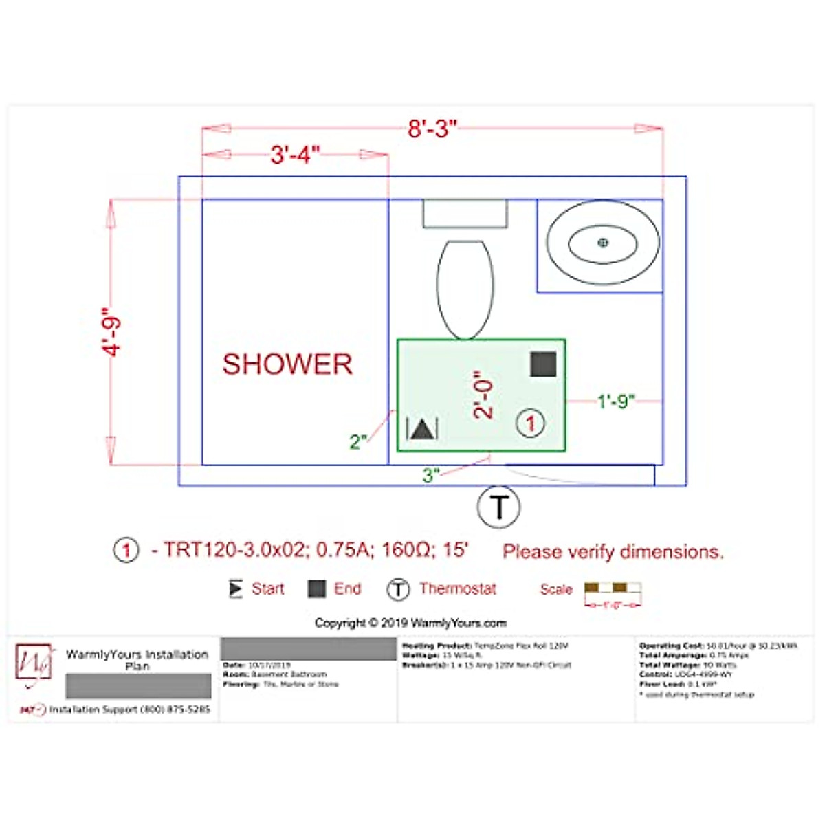 WarmlyYours TempZone Electric Radiant Floor Heating Easy Mat, Quick Installation, 3x2 sq. ft