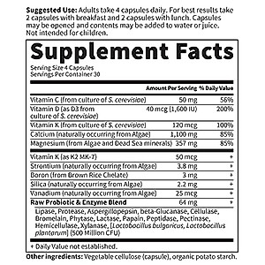 Garden of Life Raw Calcium Supplement for Women and Men - Vitamin Code Made from Whole Foods with Magnesium, K2, Vitamin D3 and Vitamin C Plus Probiotics for Digestion, 120 Capsules