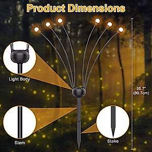 OHIJOY Swaying Garden Lights with Built-in Motor, 4pcs Firefly Lights Outdoor IP65 Waterproof, LED Garden Decorative Lights for Pathway Yard Patio - Warm Yellow