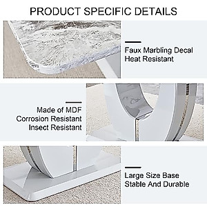 HomVent Modern Marble Dining Table & Chair Sets for 6, Rectangle Marble Table Top with 6 PU Faux Leather Chairs for Dining Room Kitchen (Grey2-1 Table, 6 Black Chairs)