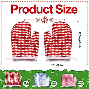 12 Pcs Kids Oven Mitts Children Heat Resistant Kitchen Mitts Checkered Kitchen Oven Gloves Kids Kitchen Mittens for Safe Cooking Baking Microwave Child Play BBQ Grilling, Age 2-10 (Red, Pink, Blue)