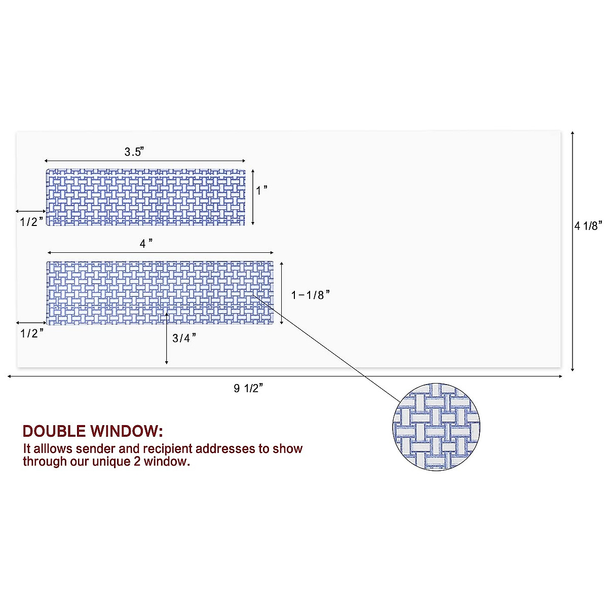 500#10 Double Window Security Business Mailing Envelopes - Perfect Size for Multiple Business Statements, Quickbooks Invoices, and Return Envelopes - Number 10 Size 4-1/8 x 9-1/2 - White - 24 LB